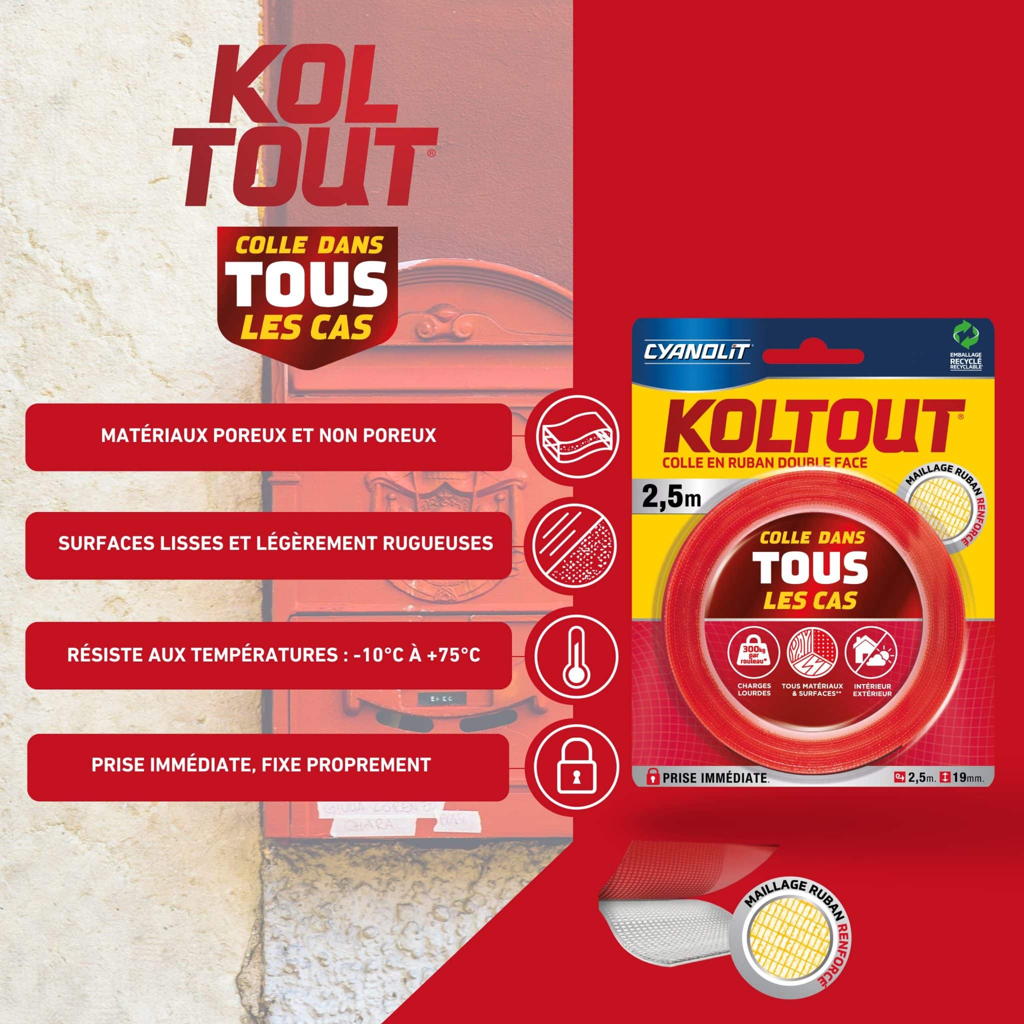 Ruban colle double-face Koltout : scotch ultra puissant | Cyanolit